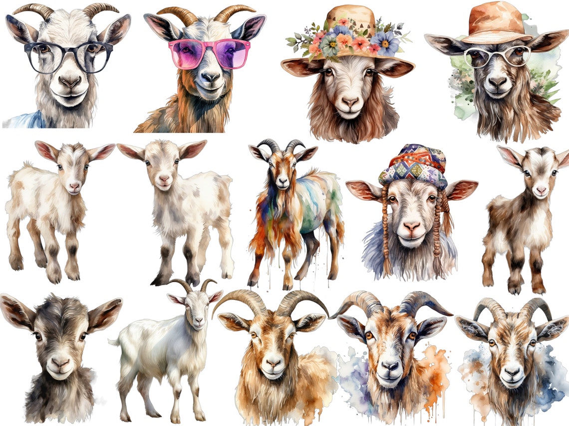 Watercolor Goat Clipart Transparent Background High Quality - Etsy