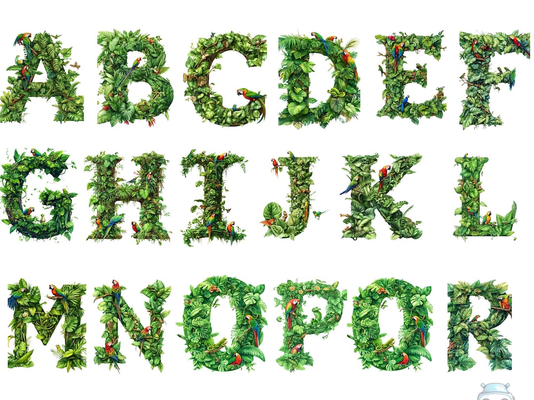 Tropical Jungle Alphabet Clipart - Parrot and Foliage Letters PNG ...