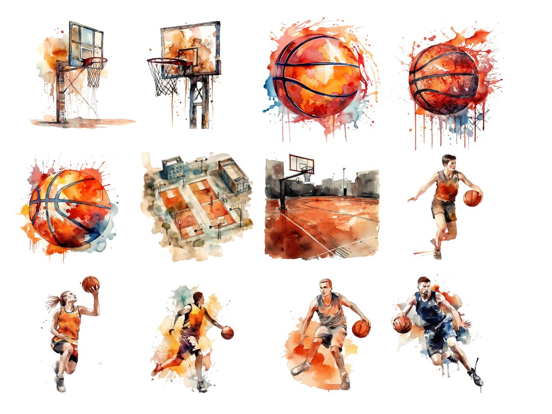 Basketball Bundle, Watercolour, 20 PNG Images, Transparent Background ...