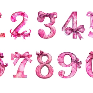 Watercolor Pink Bow Numbers, Bow Numbers, Instant Download for ...