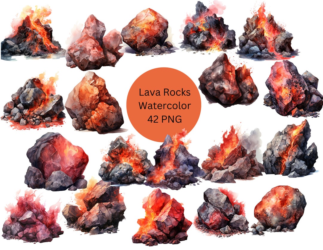 Watercolor Lava Rocks Clipart, PNG Digital Files on Transparent ...