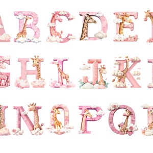 Pink Giraffe Alphabet Watercolor, Giraffe Letters, Transparent ...