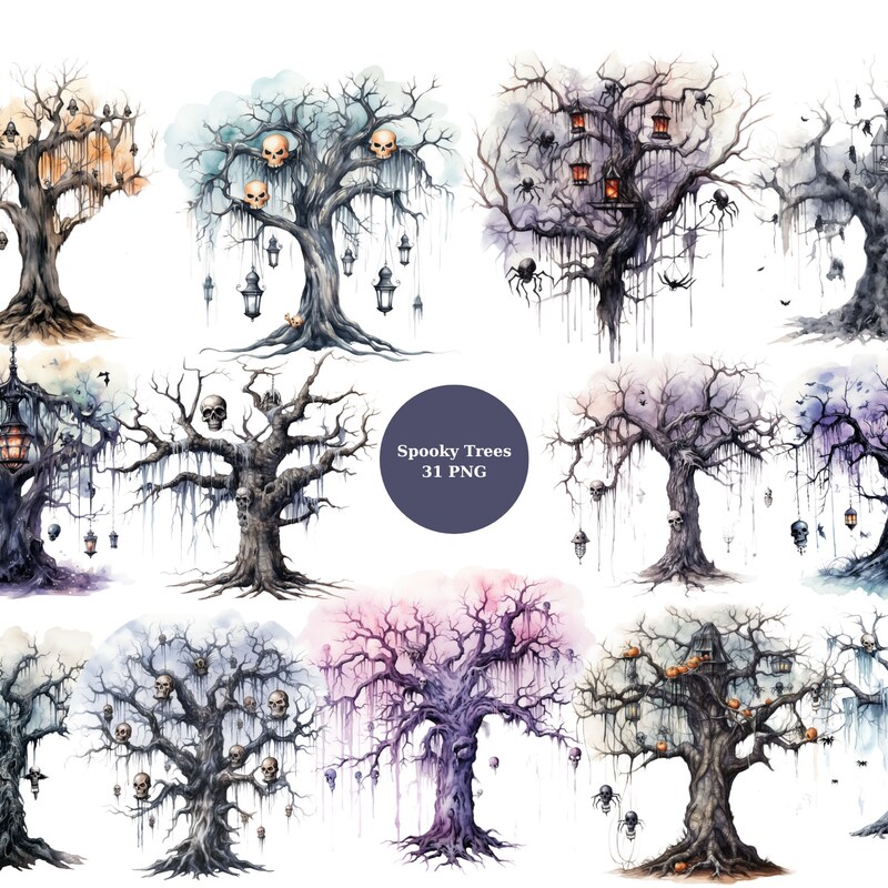 Spooky Tree Watercolor - Etsy