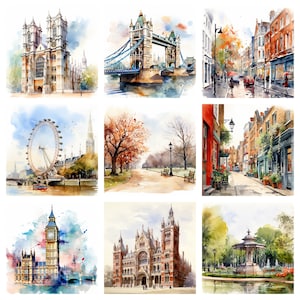 Watercolor London Clipart, PNG Digital Files, Scrapbook, Invitations ...