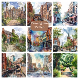 Watercolor Birmingham Clipart, PNG Individual Images on Transparent ...