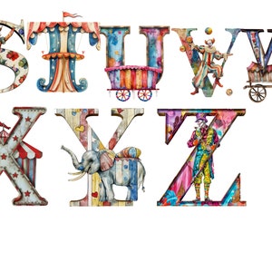 Watercolor Circus Alphabet Clipart, PNG Individual Images on ...