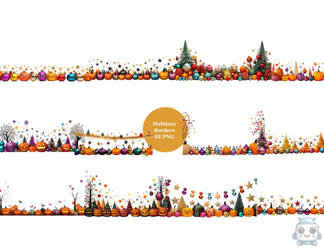 48 Holidays Borders Watercolor Clipart, Border Clipart, PNG Individual ...