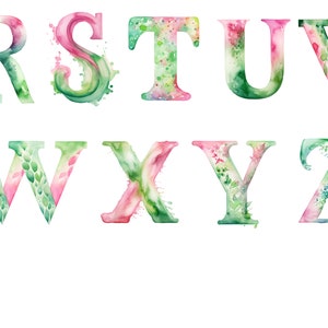 Pink and Green Alphabet Watercolor, Transparent Background, High ...