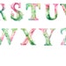 Pink and Green Alphabet Watercolor, Transparent Background, High ...