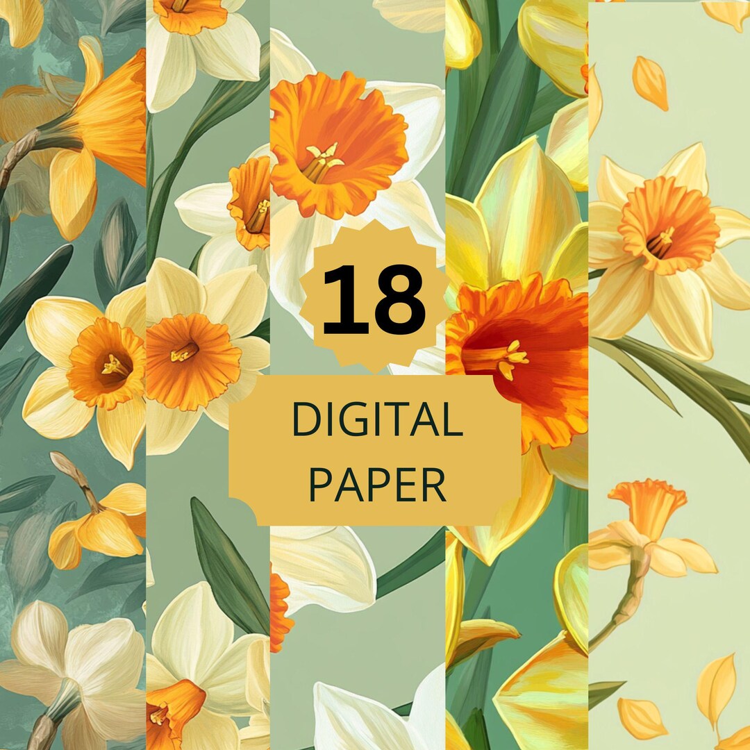 Daffodil Digital Paper, Spring Narcissus Floral Backgrounds for ...