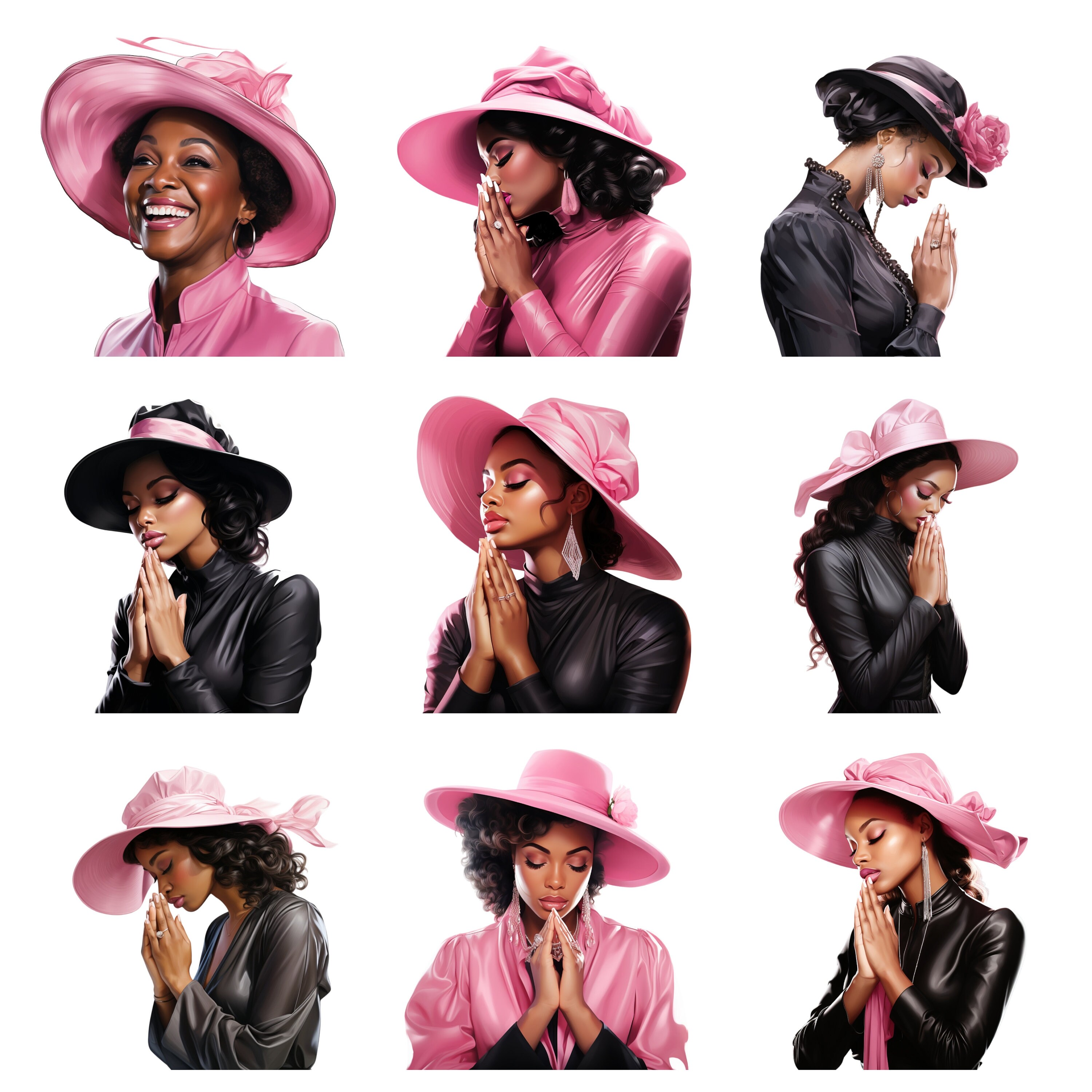 Watercolor 34 Praying Sisters Clipart, Women of Color, Church Hat ...