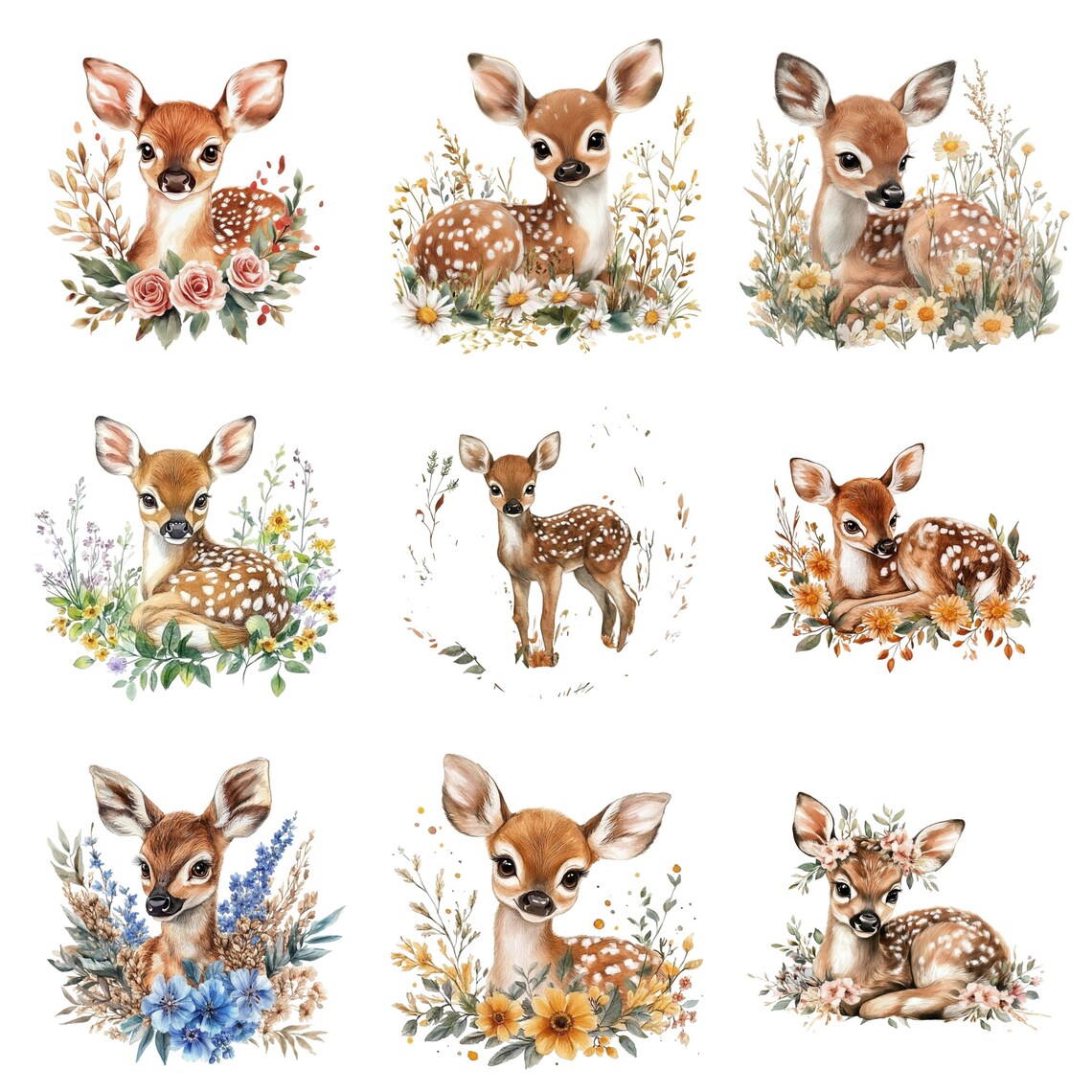 Adorable Woodland Fawn Clipart Set - 30 PNG Images of Baby Deer With ...