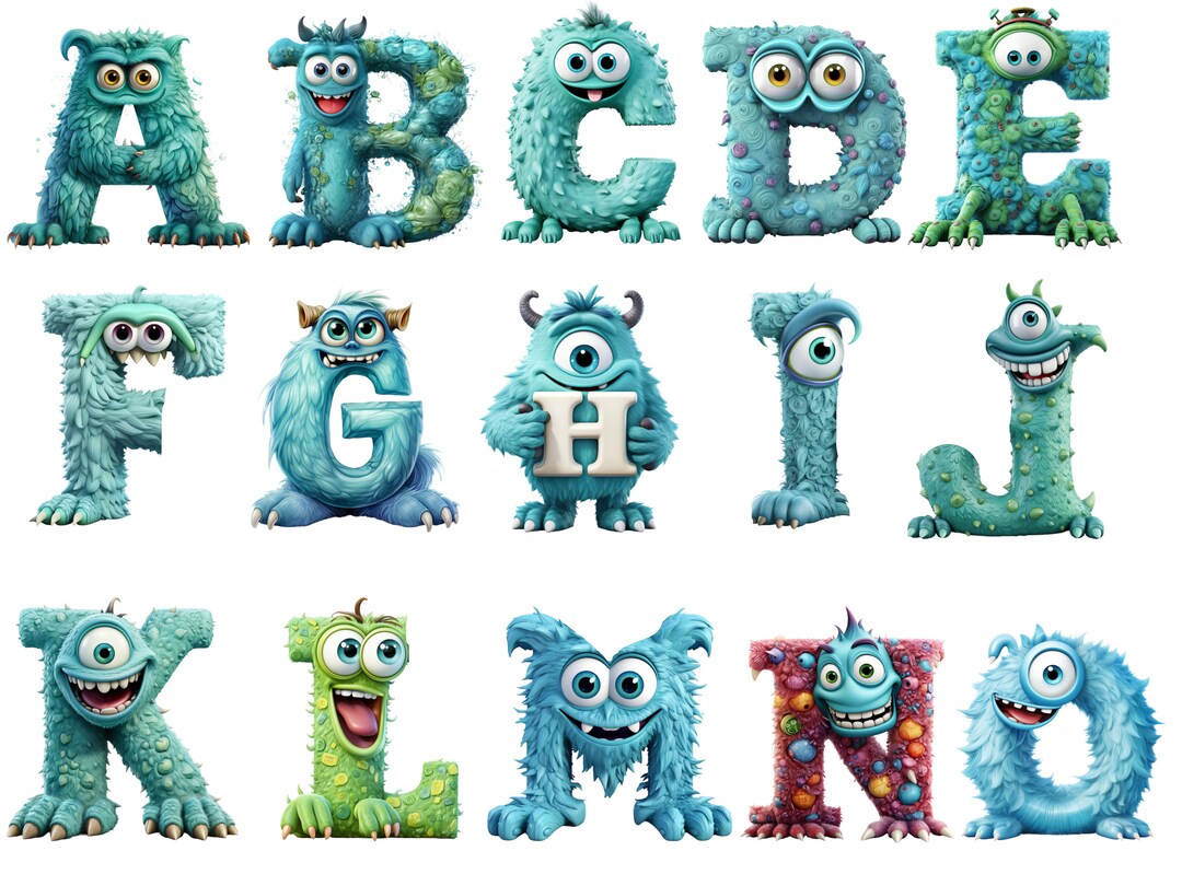 Monster Alphabet PNG Digital Files, Flowers, Butterflies, Scrapbook ...
