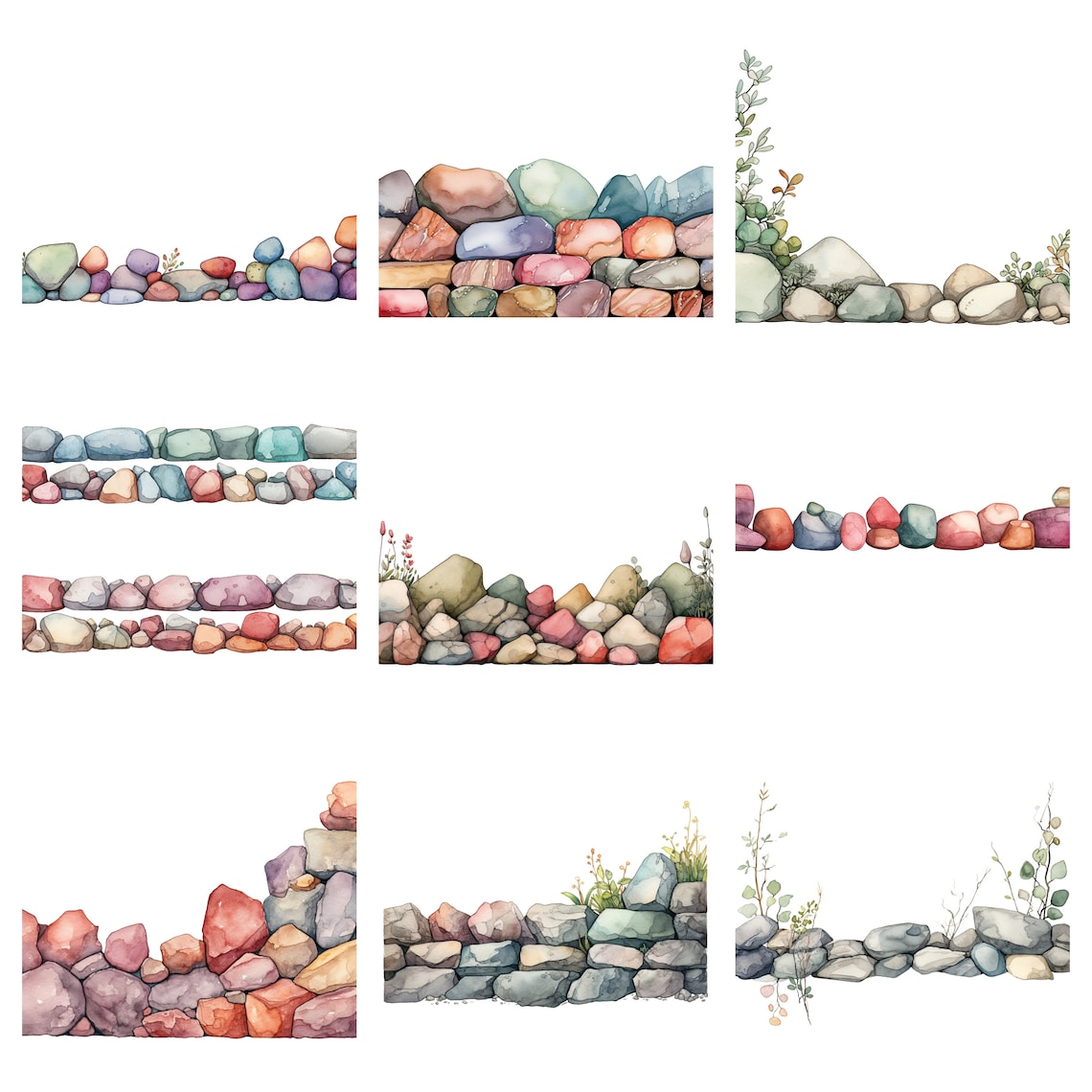 Watercolor Stone Borders Clipart, PNG Digital Files on Transparent ...