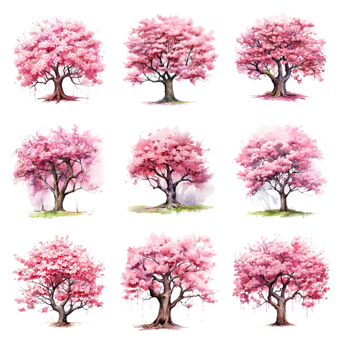 Watercolor Sakura Trees Clipart Cherry Blossom PNG Digital - Etsy