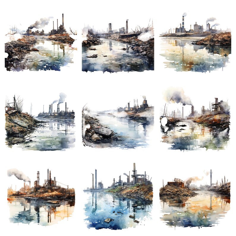 21 Polluted Waters Watercolor Clipart, PNG Individual Images on ...