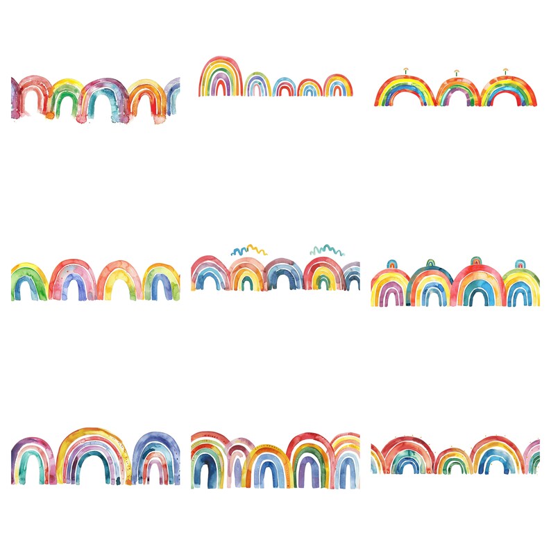 19 Rainbow Borders Watercolor Clipart, Border Clipart, PNG Individual ...
