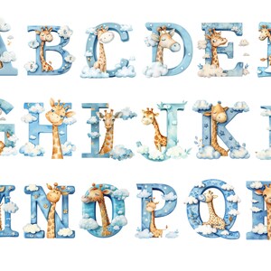 Blue Giraffe Alphabet Watercolor, Giraffe Letters, Transparent ...