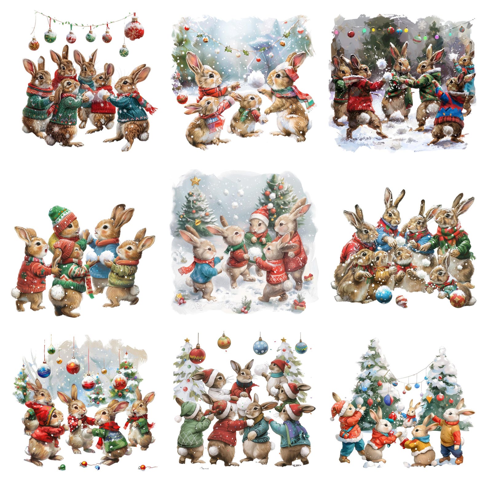 16 Festive Bunnies Clipart, Christmas Clipart, PNG Individual Images on ...