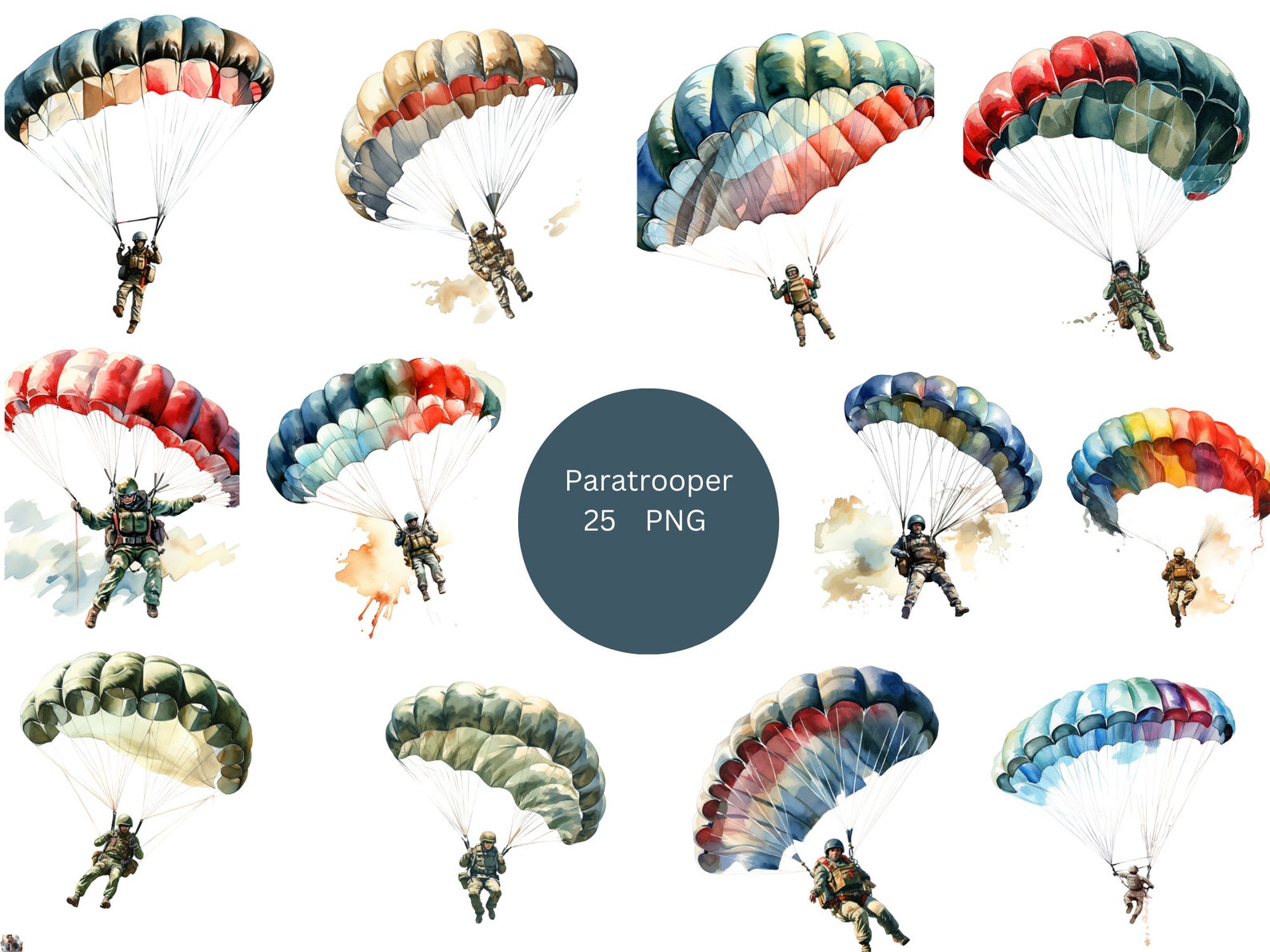 25 Paratroopers Watercolor Clipart, Military Clipart, PNG Digital Files ...