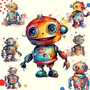 Watercolor Cute Robots Clipart, PNG Digital Images, Commercial Use ...
