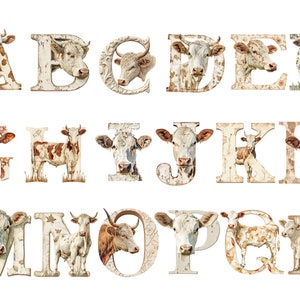 Watercolor Cow Alphabet Clipart, PNG Individual Images on Transparent ...