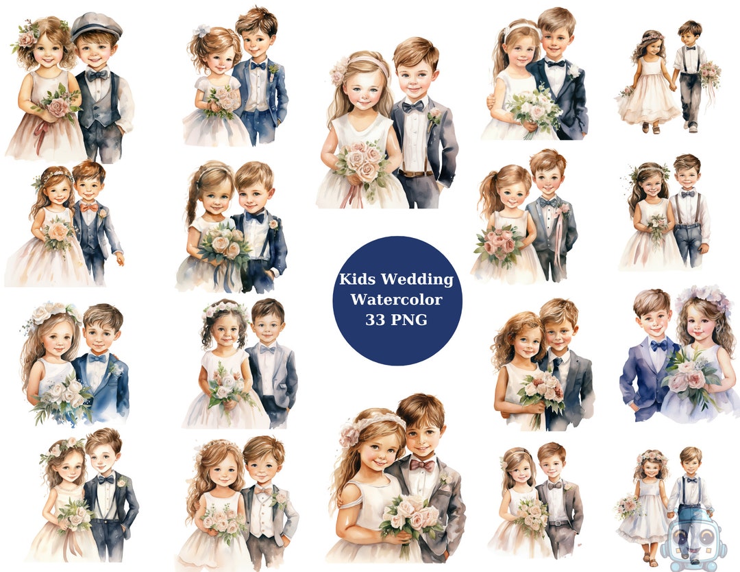 33 Kids Wedding Watercolor Clipart, Wedding Clipart, PNG Digital Files ...