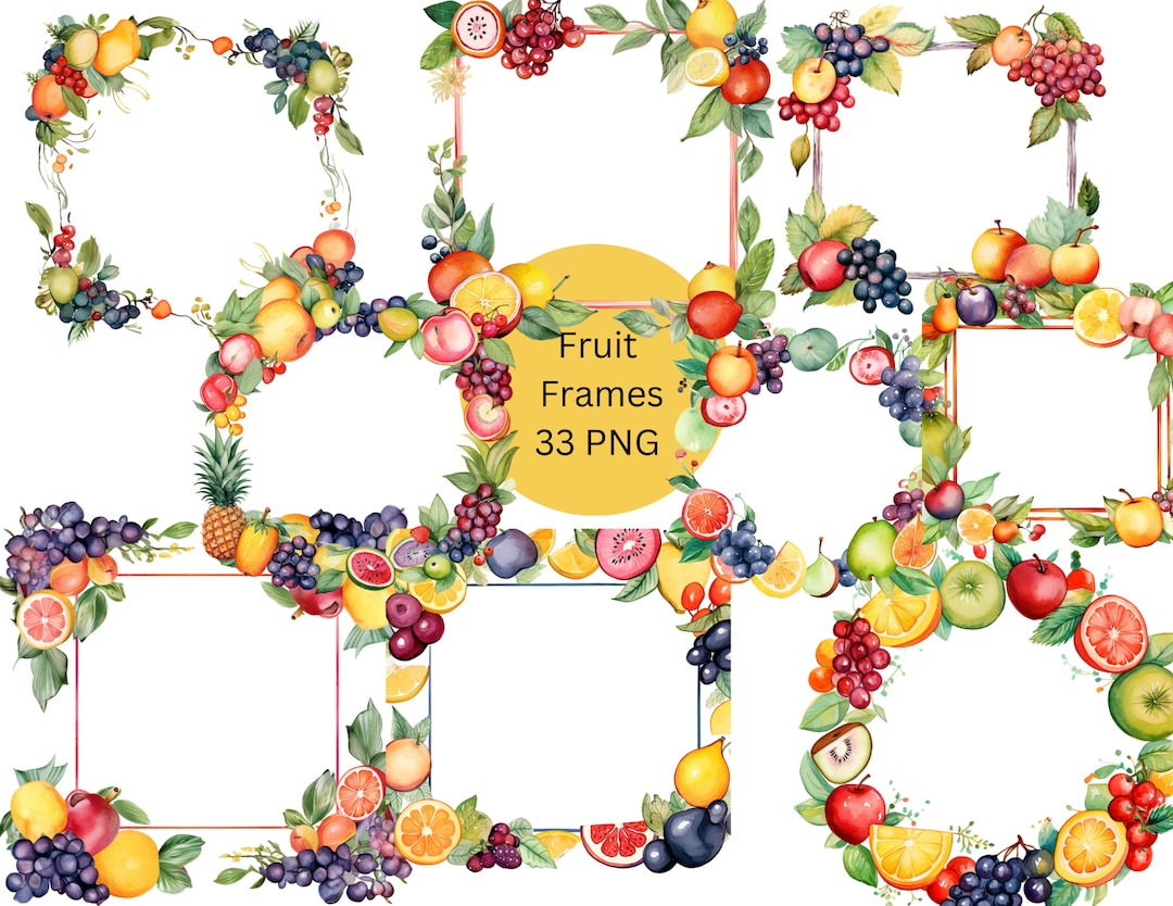 Watercolor Fruit Frames Clipart, Logo Clipart, PNG Digital Files on ...