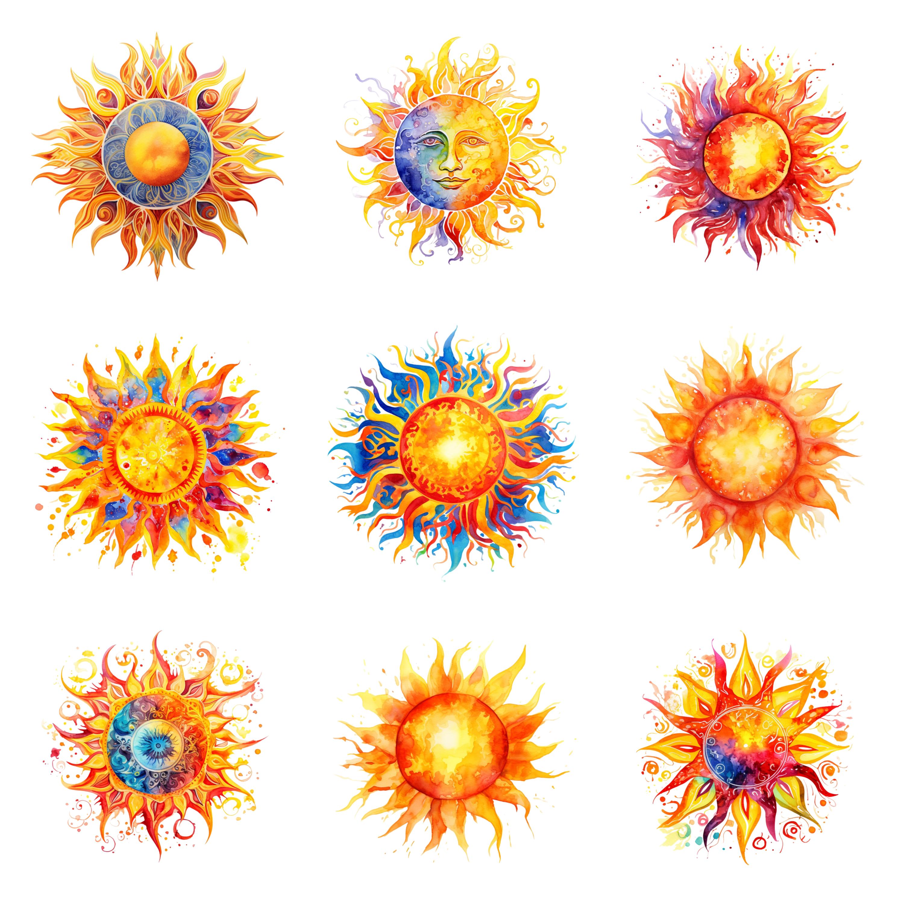 Sun Bundle, Watercolor, 35 PNG Images, Transparent Background, High ...