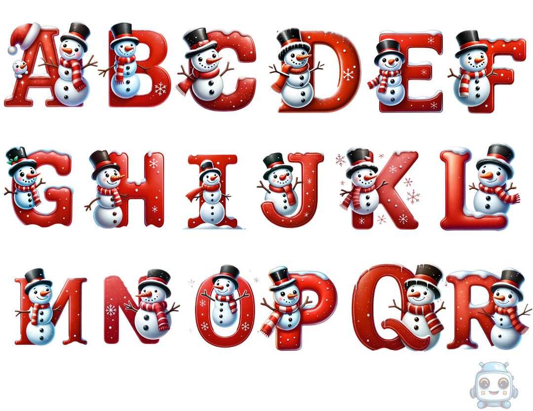 Winter Snowman Alphabet Clipart, Christmas Clipart, PNG Individual ...