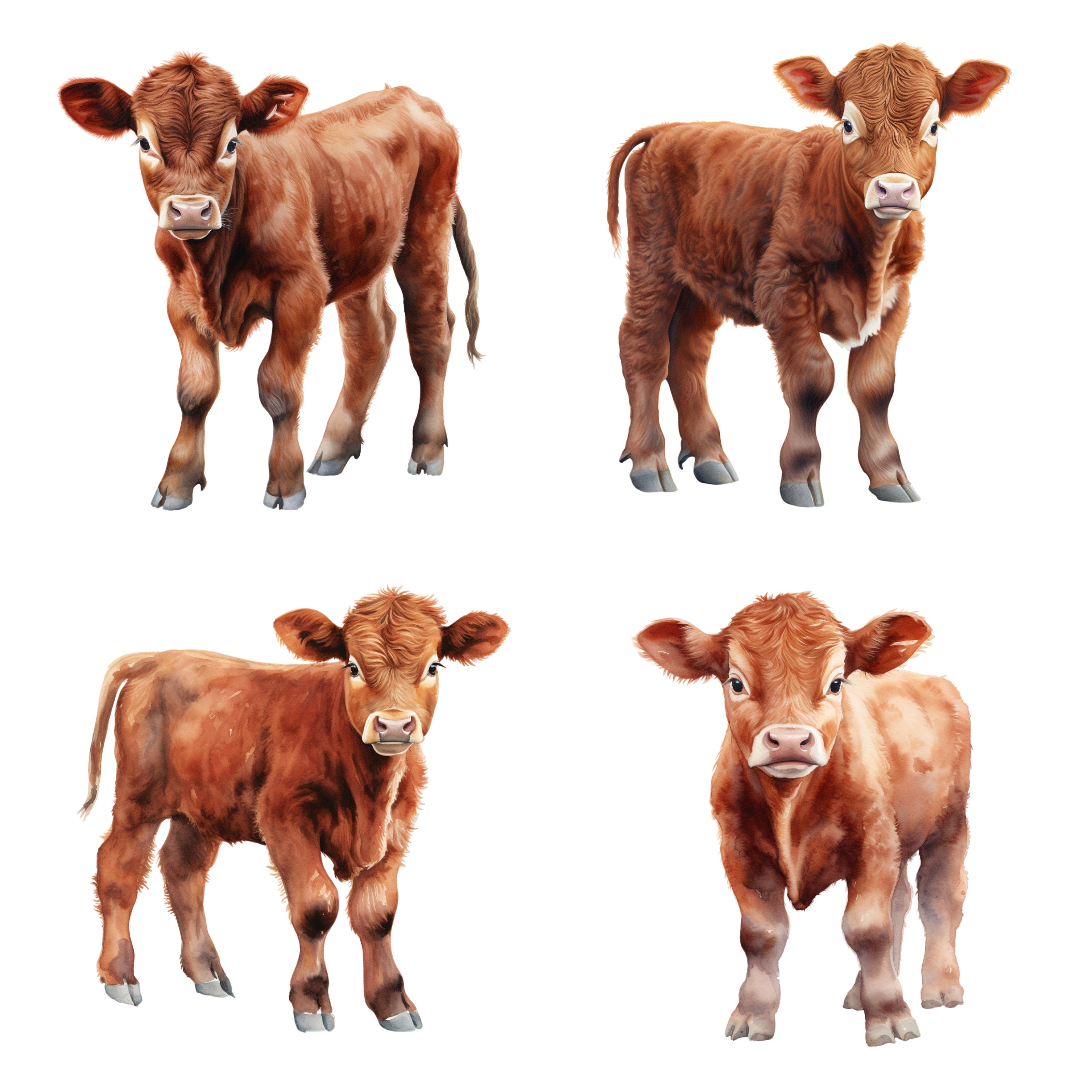 Watercolor Red Angus Clipart, PNG Digital Files on Transparent ...