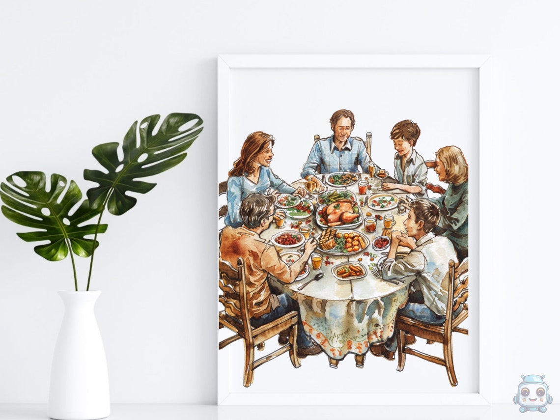 17 Family Dinner Scenes Watercolor Clipart, Family Clipart, PNG ...