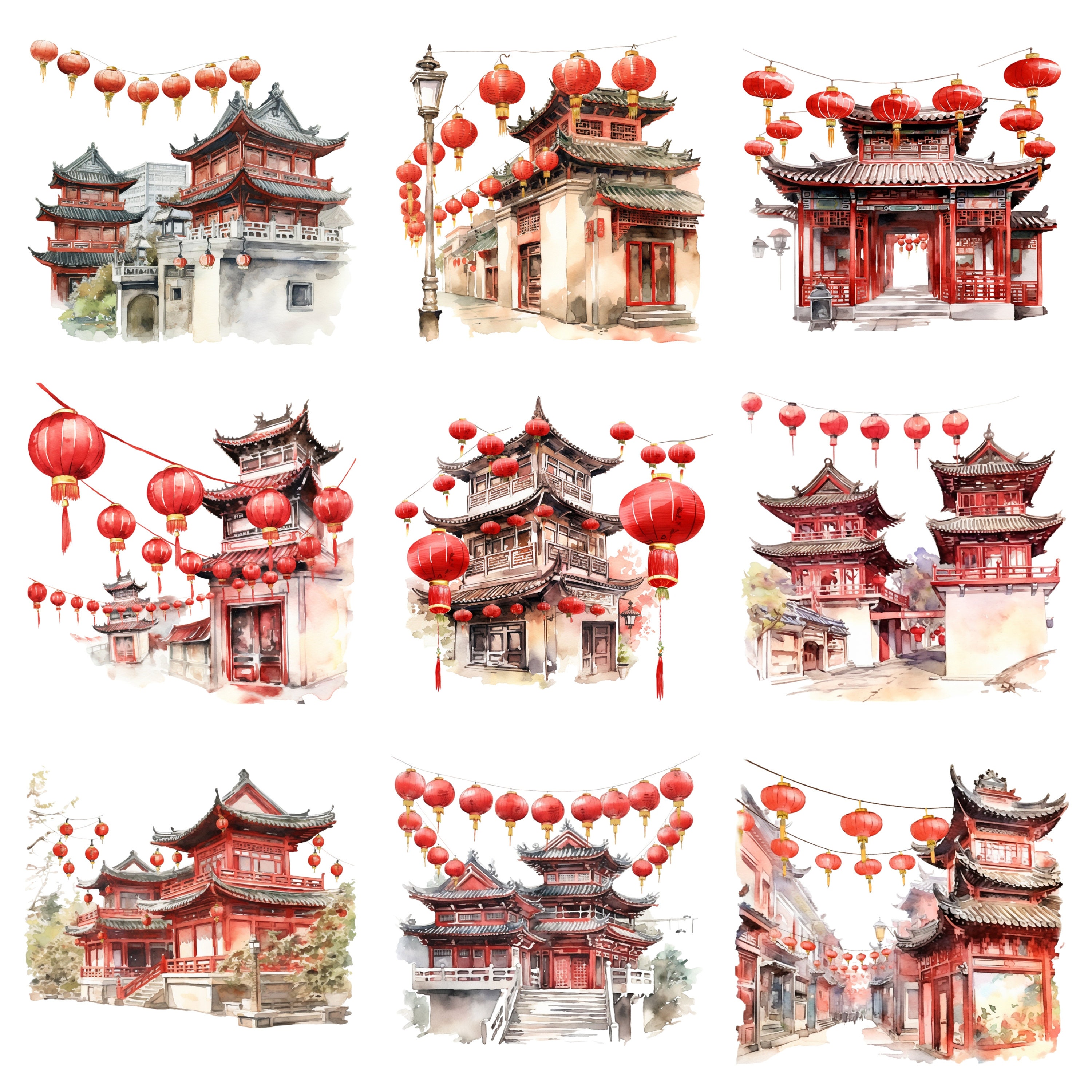 24 Chinese Architecture Watercolor Clipart, China Clipart, PNG ...