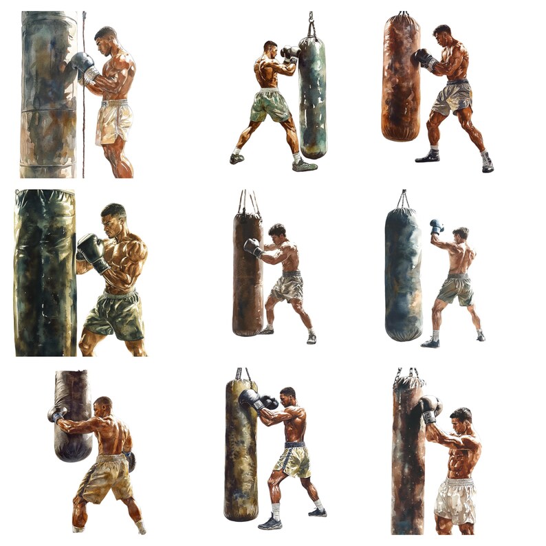 Boxing Workout Clipart | 39 PNG Digital Boxer Training With Punching ...