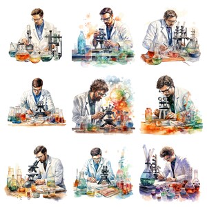 36 Scientists Watercolor Clipart, Science Clipart, PNG Individual ...