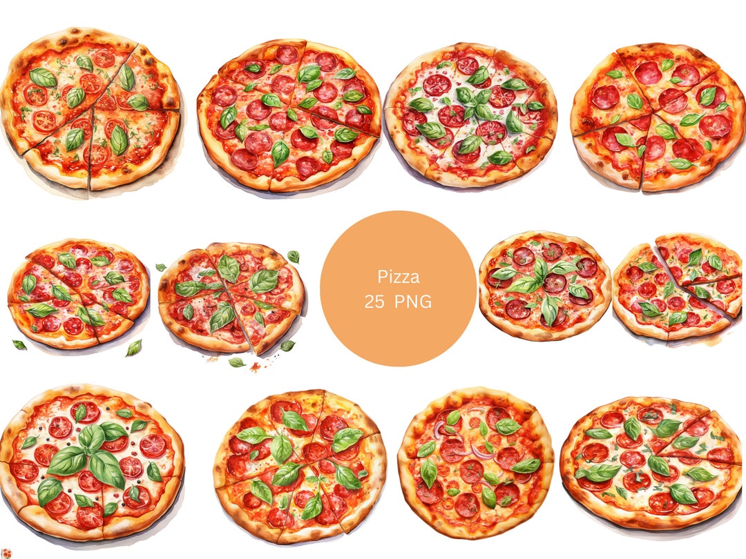 25 Pizzas Watercolor Clipart, Foods Clipart, PNG Individual Images on ...