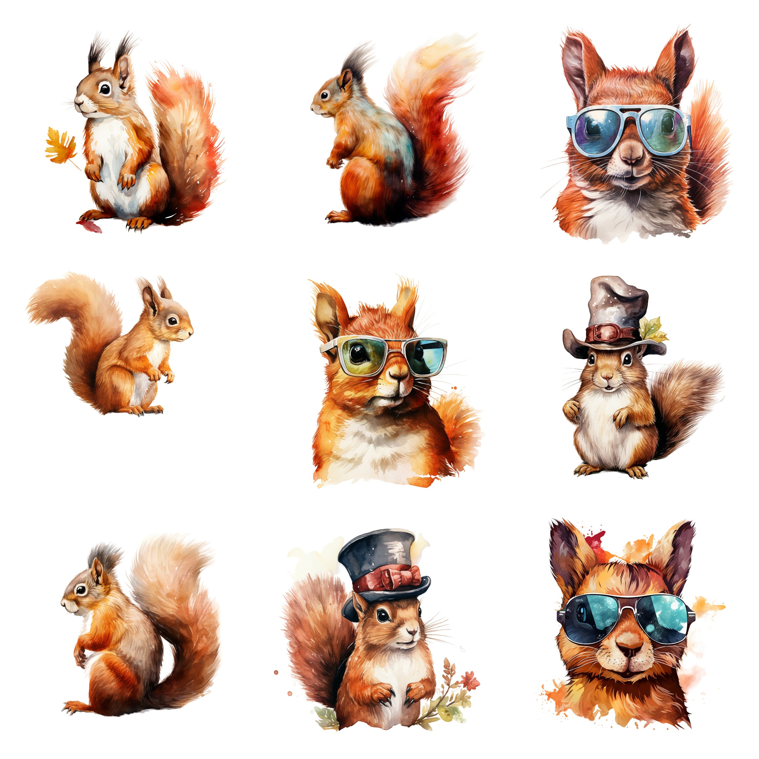 Watercolor Squirrels Clipart, PNG Digital Files on Transparent ...
