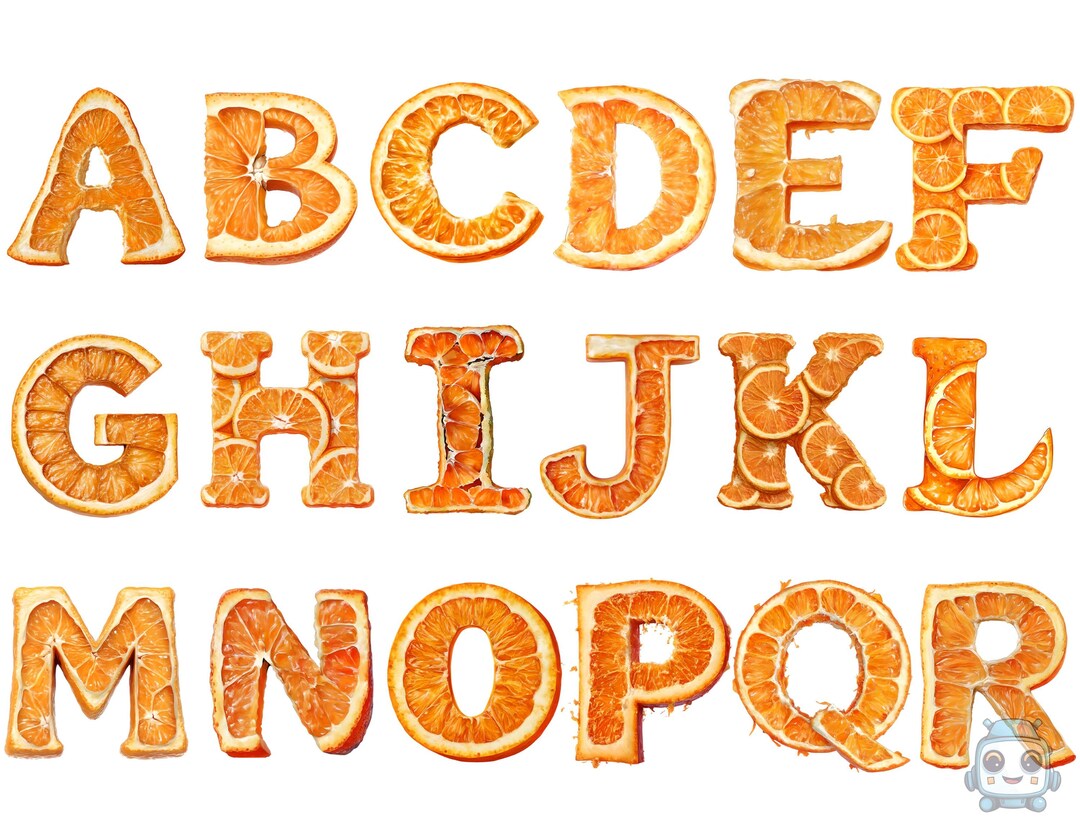 Orange Alphabet Watercolor Clipart, Alphabet Clipart, PNG Individual ...
