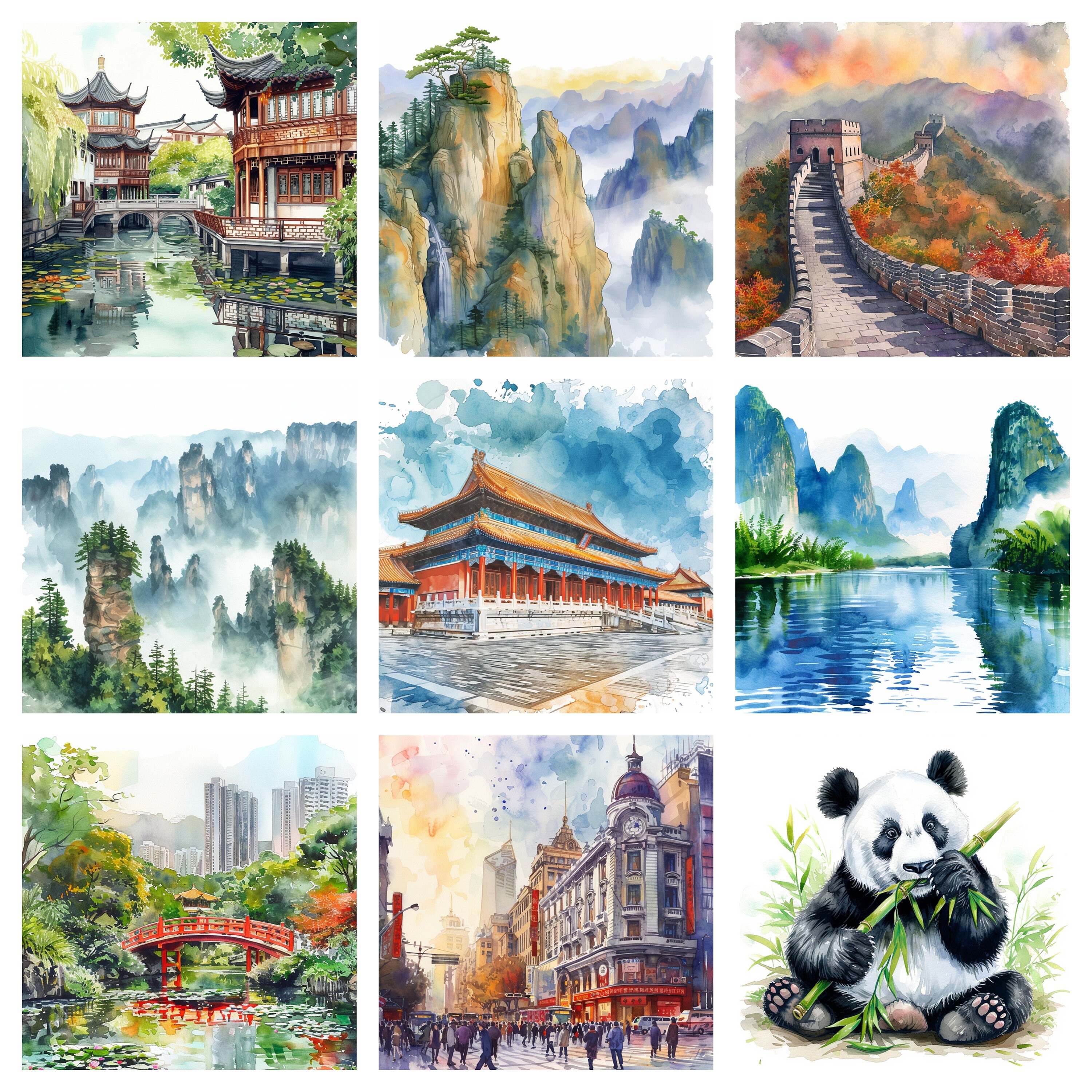 Watercolor China Clipart, PNG Individual Images on Transparent ...