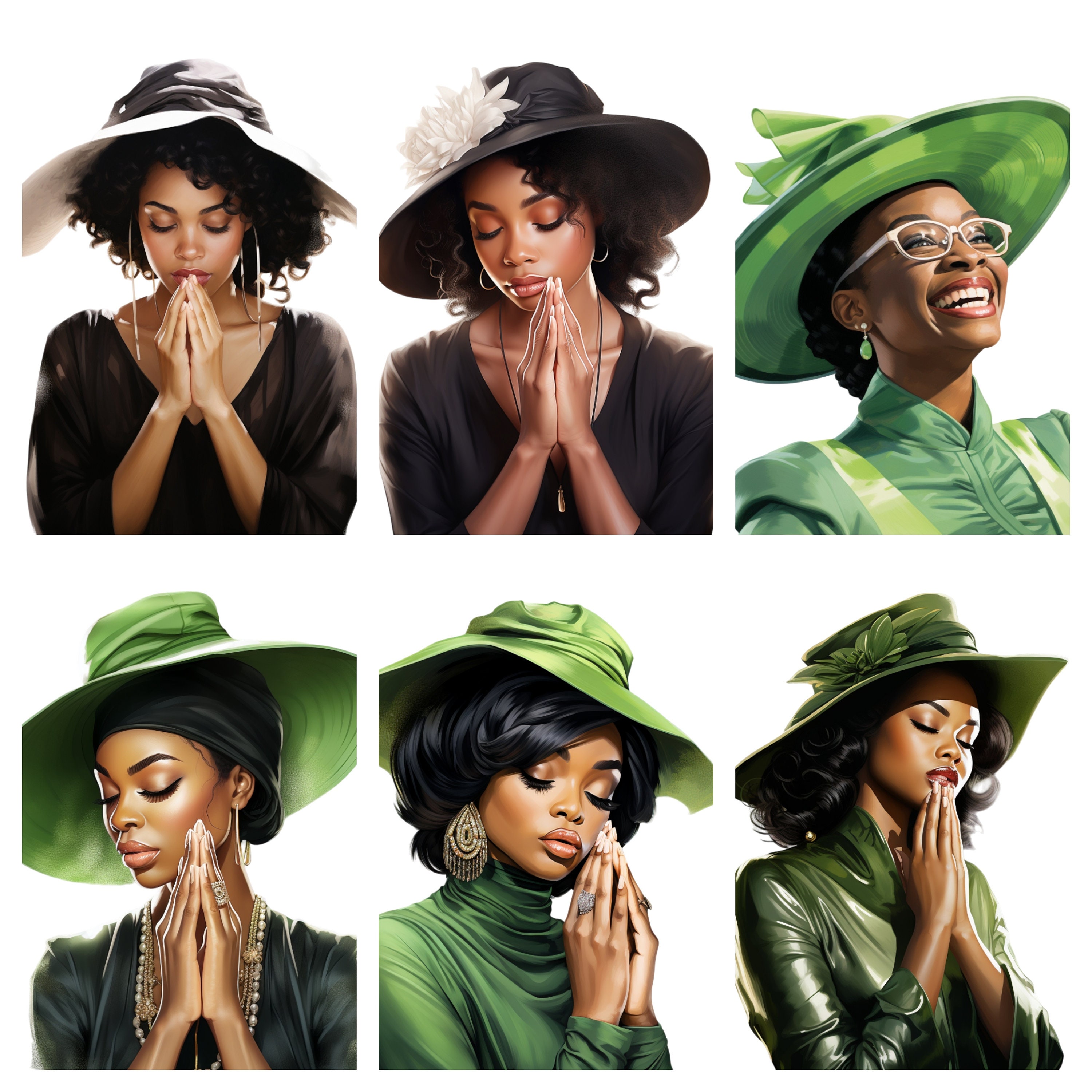 Watercolor 34 Praying Sisters Clipart, Women of Color, Church Hat ...