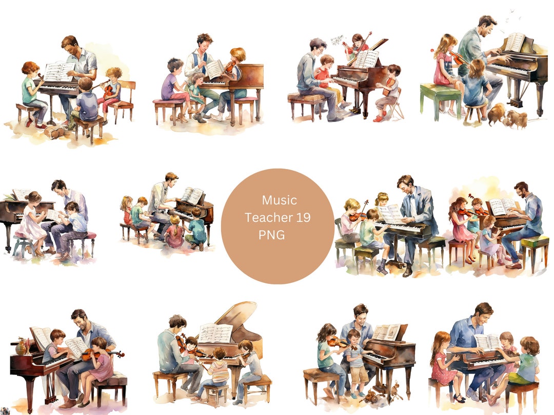 19 Music Teachers Watercolor Clipart, Teacher Clipart, PNG Digital ...