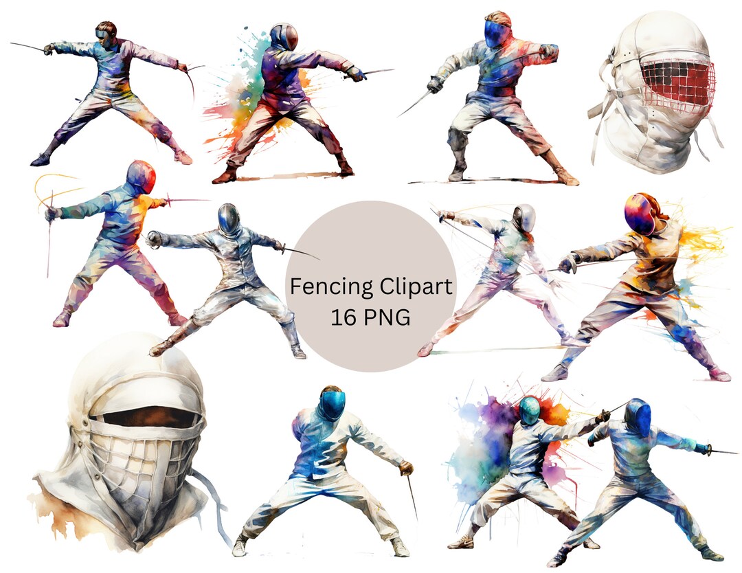 Watercolor Fencing Clipart, PNG Digital Files on a Transparent ...
