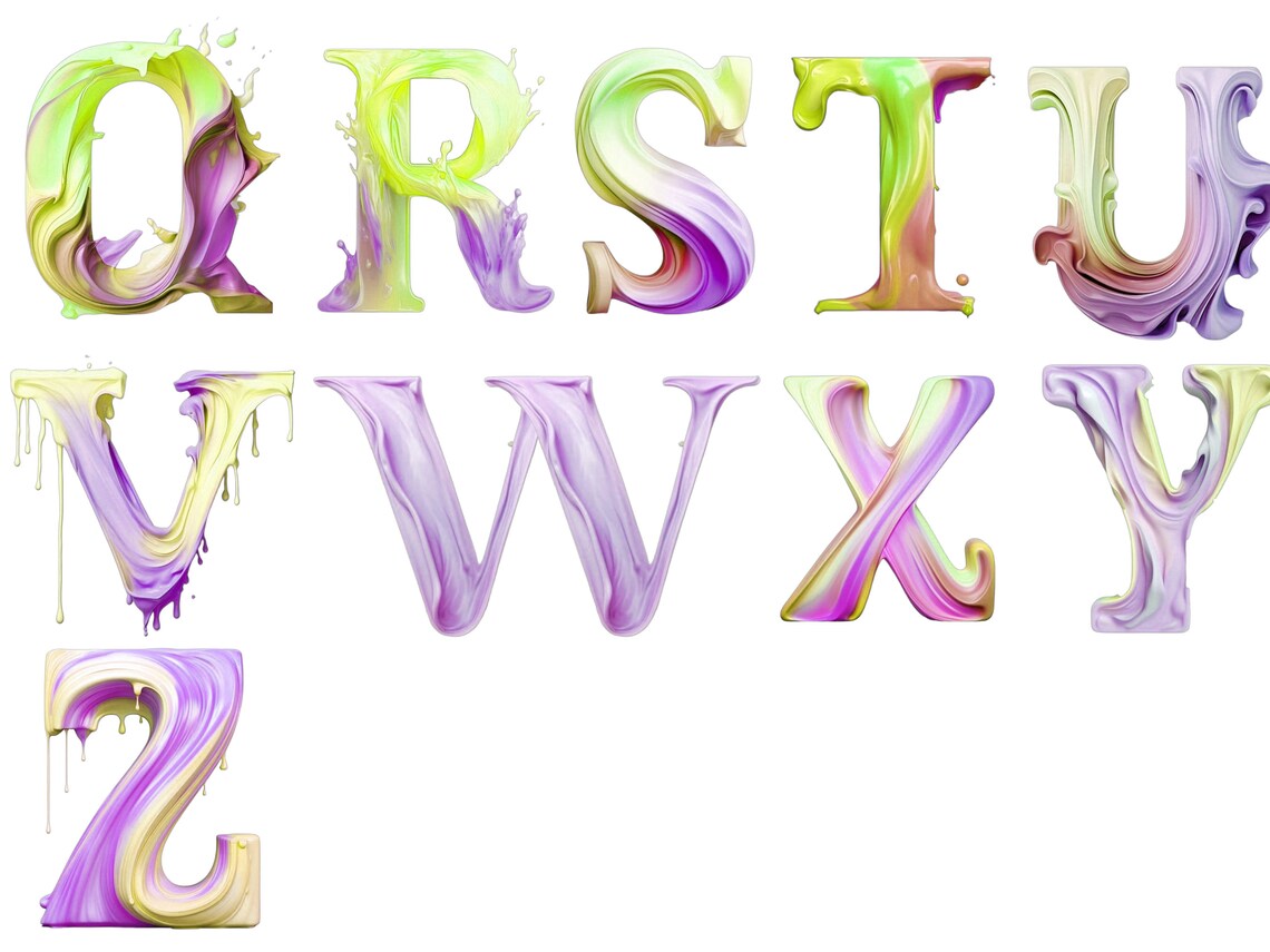 Violet & Yellow Vibrant Alphabet, Transparent Background, High Quality ...