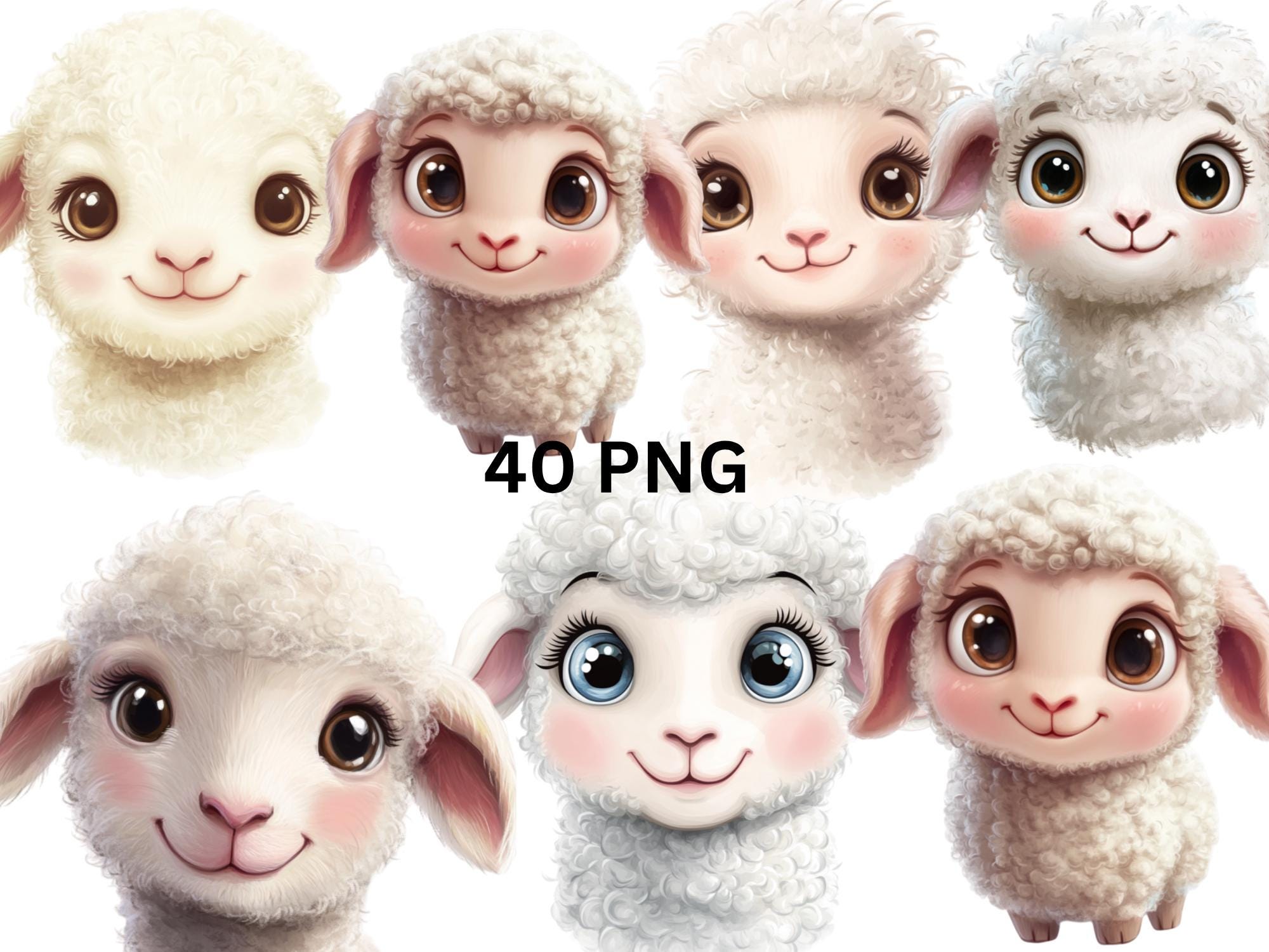 Cute Sheep Clipart Set – 40 PNG, Kawaii Lamb Illustrations, Farm Animal ...
