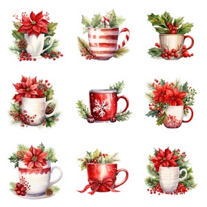 Watercolor Christmas Mugs Clipart, PNG Digital Files on Transparent ...