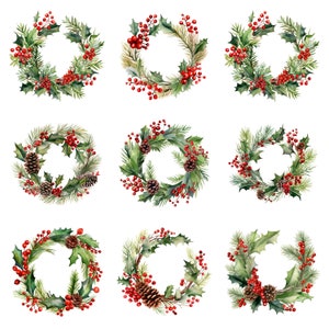 31 Christmas Wreaths Watercolor Clipart, Christmas Clipart, PNG ...