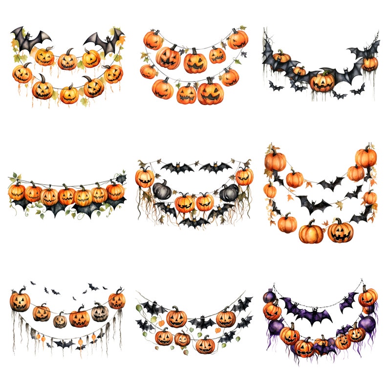 35 Halloween Garlands Watercolor Clipart, Halloween Clipart, PNG ...