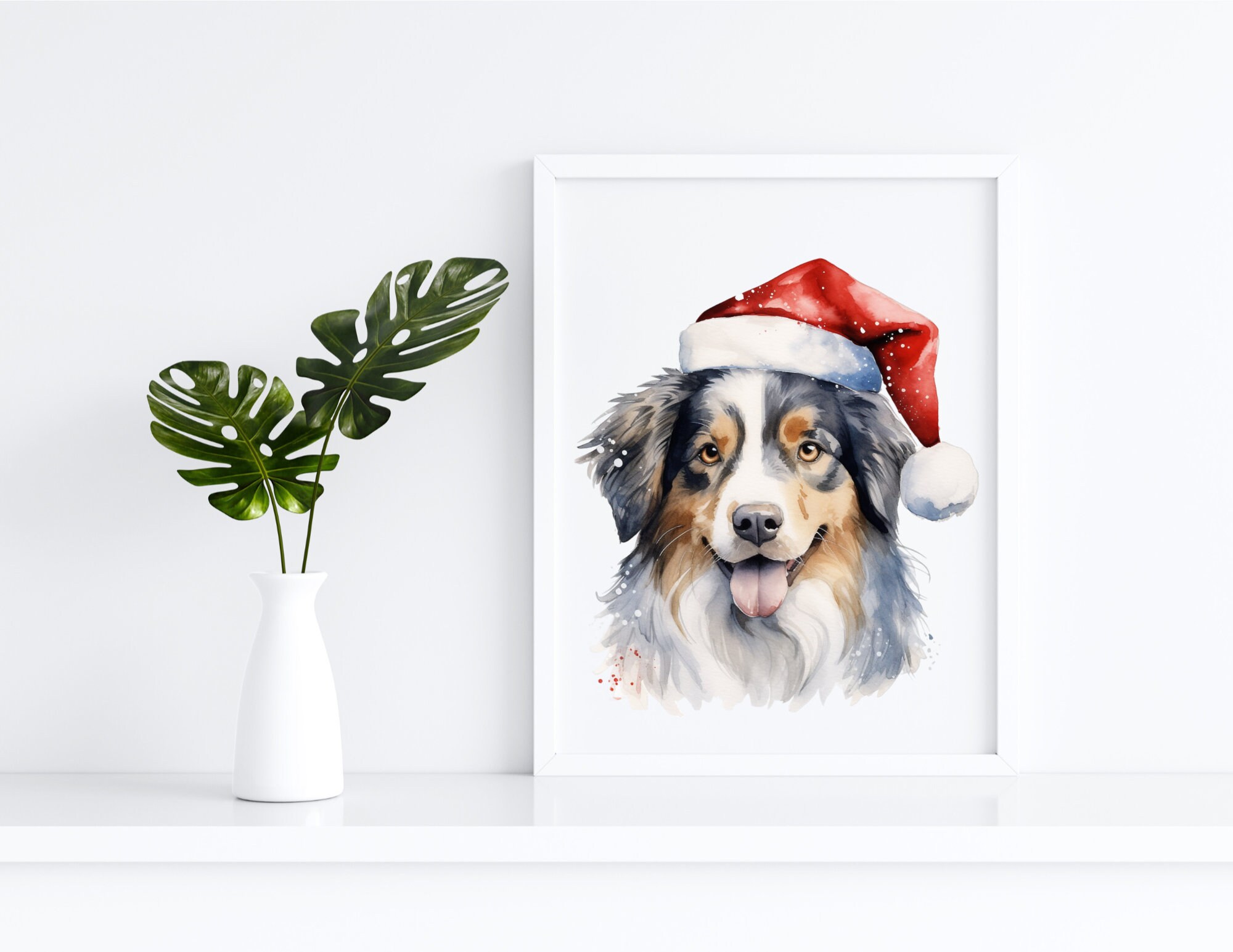 Watercolor Santa Dogs Clipart Christmas PNG Digital Files on - Etsy