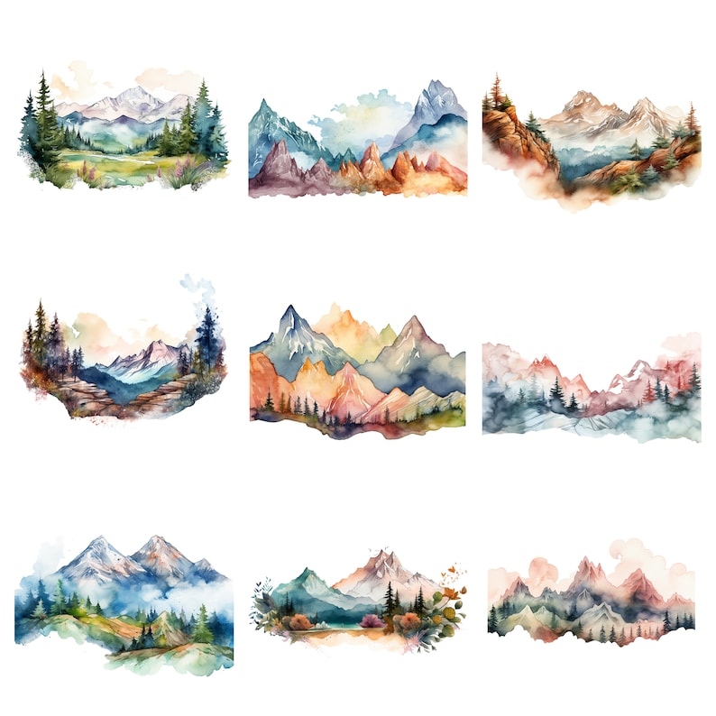 Watercolor Mountain Borders Clipart PNG Digital Files on a - Etsy