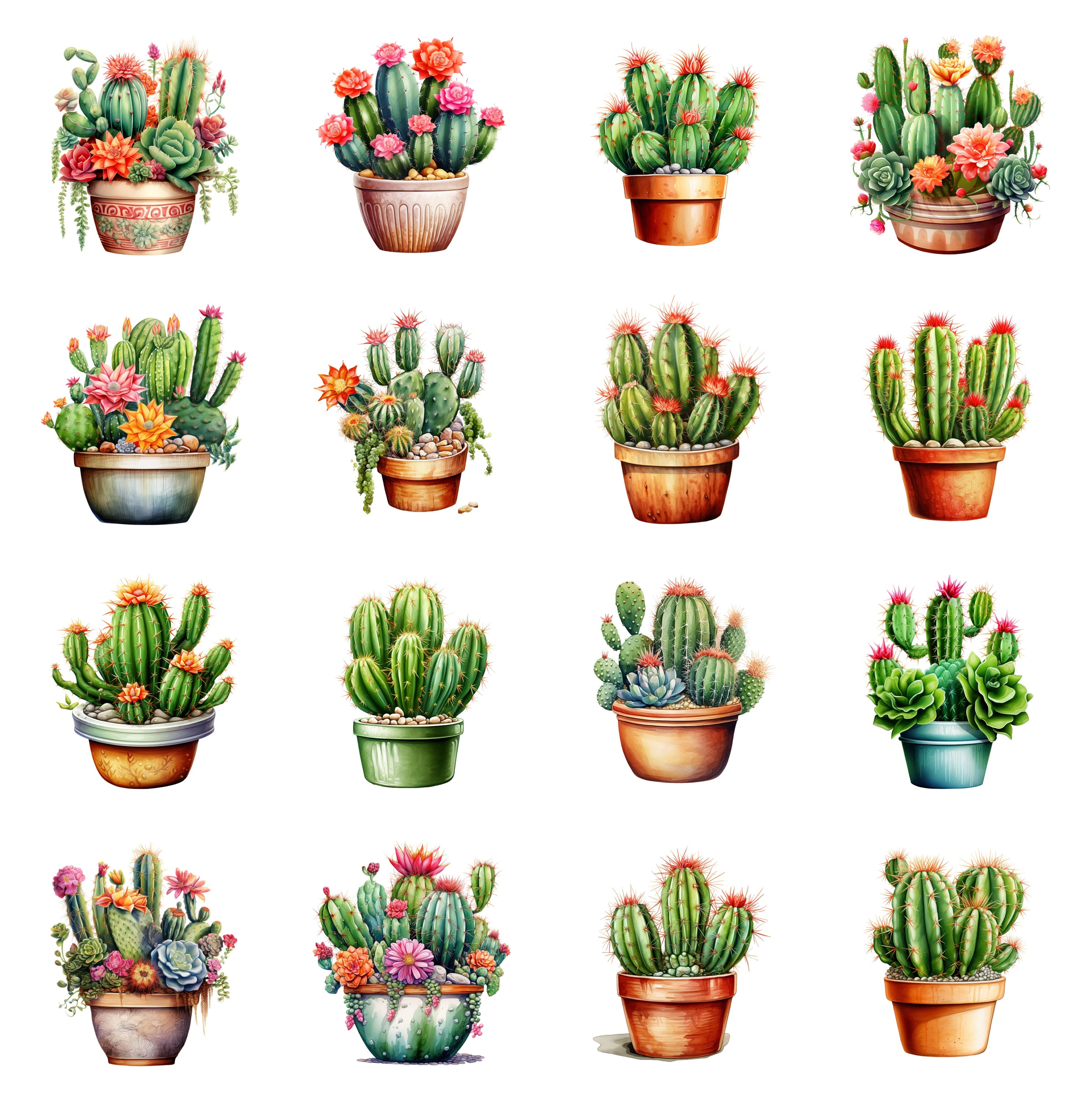45 Cactus in Pot Watercolor Clipart, Pots Clipart, PNG Digital Files on ...